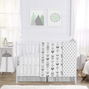 grey and white woodland arrow boy, girl, unisex baby crib bedding set by sweet jojo designs - 4 pieces