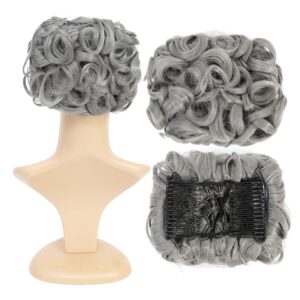 swacc short messy curly dish hair bun extension easy stretch hair combs clip in ponytail extension scrunchie chignon tray ponytail hairpieces (grey)