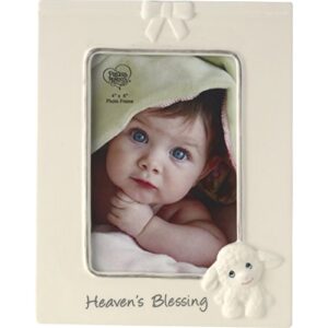 precious moments 179310 heaven's blessings ceramic lamb photo frame, beige