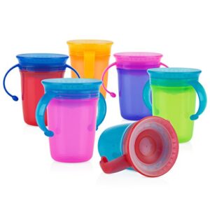 nuby plastic 1pk no spill 2-handle 360 degree wonder cup - colors may vary, red/green/pink/aqua/purple/orange