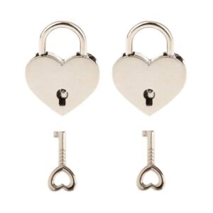 2 pieces small metal heart shaped padlock mini lock with key for jewelry box storage box diary book,silver