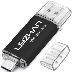 leizhan usb c flash drive 32gb type c thumb drive for samsung galaxy s10, s10e, s9, s8, s8 plus, lg g5 g6, google pixel xl data storage photo stick usb 3.0 type c pendrive, black