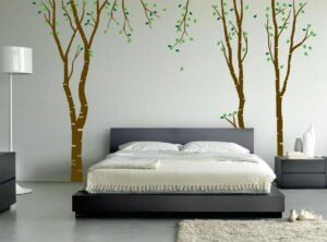 innovative stencils large wall birch tree decal forest kids vinyl sticker removable with leaves branches #1119 (108" (9ft) tall, custom - contact us)