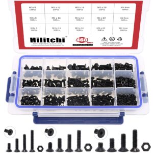 hilitchi 460-pcs m3 m4 m5 hex socket flat head countersunk bolts screw nut assortment kit - 10.9 grade alloy steel