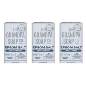 the grandpa soap company epsom salt bar soap - deep cleansing soap, made with epsom salt and baking soda, removes dirt grease and grime, vegan, for face and body, 4.25 oz, 3 pack