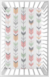 sweet jojo designs coral, grey and mint baby girl fitted mini portable crib sheet for mod arrow collection - for mini crib or pack and play only