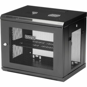 startech.com 2-post 9u wall mount network cabinet w/ 1u shelf, 19" wall-mounted server rack for it / data computer equipment