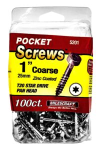 milescraft 5201 wood pocket hole screws - #7 x 1" pan head with coarse thread (100pc.), torx drive self-tapping, for indoor use