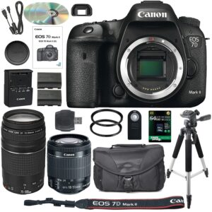 canon eos 7d mark ii dslr camera bundle with canon ef-s 18-55mm is stm lens + canon 75-300mm iii telephoto lens + 64gb memory card + camera case - international version