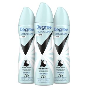 degree ultra clear antiperspirant deodorant dry spray anti white marks and yellow stains black+white deodorant for women 3.8 ounce (pack of 3)