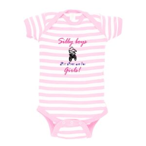 silly boys dirt bikes are for girls! baby kid stripe fine jersey bodysuit soft pink 12 months