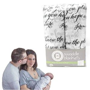 jeremiah scripture swaddle blanket gift set, for i know the plans i have for you, ultra-soft 100% cotton muslin receiving blankets, extra large, 2 pack