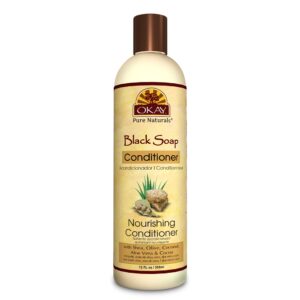 okay | african black soap conditioner | for all hair types & textures | hydrate & moisturize | with shea, olive, coconut, aloe vera and cocoa | free of parabens, silicones, sulfates | 12 oz