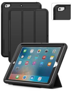 seymac for ipad 6th/5th generation case, sturdy heavy duty shockproof protection folio stand case with smart cover auto sleep/wake for ipad 9.7 case, black