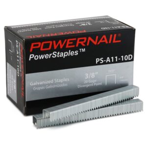 powernail psa1110d 20 gauge 13/32 inch crown 3/8 inch length divergent point collated galvanized staples, a11 / t50 series (box of 5000)