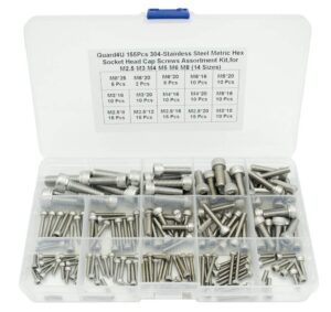 guard4u 155pcs 304-stainless steel metric hex socket head cap screws assortment kit,for m2.5 m3 m4 m5 m6 m8 (14 sizes)