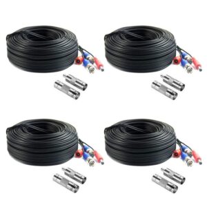 tyumen 4 pack 100ft (30.5 meters, black) all-in-one bnc video and power security camera cable, bnc extension surveillance camera wire for cctv camera dvr security systems