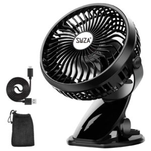 stroller fan clip on fan rechargeable battery operated fan - powerful airflow low noise - swza portable clip fan for baby stroller travel hiking camping