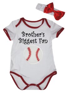 petitebella brother's biggest fan baseball white red baby bodysuit nb-18m (0-3 months)