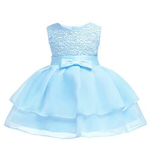 girl dress kids ruffles lace party wedding dresses embroidered one year old size 12-18m baby girls cake layer ball gown sky blue birthday graduation tulle special occasion tops infant light (blue l)