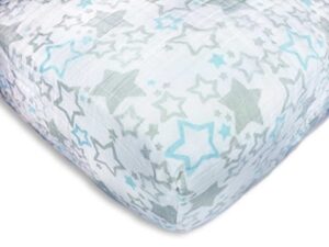 swaddledesigns softest cotton muslin fitted crib sheet/toddler sheet for baby boy & girl, blue & sterling starshine