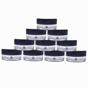 (50 pieces, black lid) 5gram/5ml round clear container jars with black screw cap lids for lip balms, makeup samples makeup eye shadow nails powder jewelry - bpa free