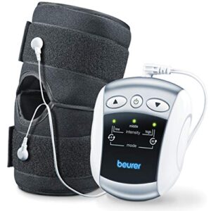 beurer em34 tens unit muscle stimulator, 2-in-1 knee & elbow tens machine, e-stim device for knee pain relief with 25 intensity levels, electric massager with universal brace