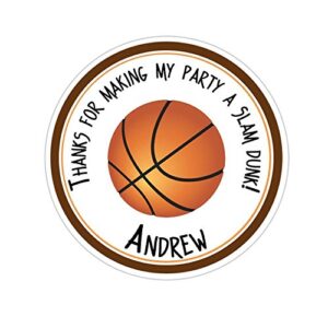 personalized customized birthday party favor thank you stickers - basketball - round labels - choose your size