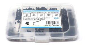 iexcell 250 pcs m3 x 6/8/10/12/16 alloy steel 10.9 grade hex socket flat head cap screws bolts assortment kit, black oxide finish