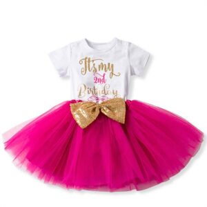 girl newborn it's my 1st/2nd birthday shinny printed tutu princess dress outfit set rose (2 years)