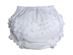 little things mean a lot baby girls white elastic bloomer diaper cover with embroidered eyelet edging - nb