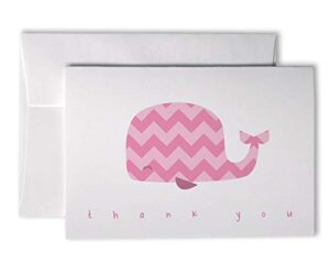 colorful chevron whales baby thank you note cards - 48 cards & envelopes (pink)