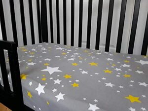 pull-proof toddler fitted crib sheet with ties, gray with yellow stars