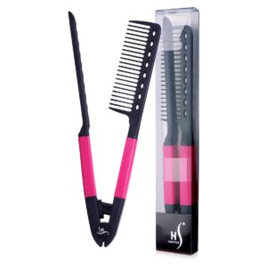 herstyler hair straightening comb - flat iron comb - hair straightener comb with a firm grip - styling comb for women (pink)