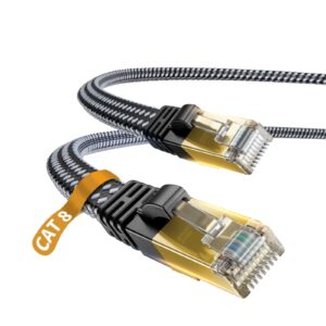 cat 8 ethernet cable, danyee nylon braided 10ft high speed network cable lan cable wires cat 8 rj45 ethernet cable cord 3ft 10ft 16ft 26ft 33ft 50ft 66ft 100ft (black 10ft)