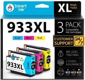 smart ink compatible ink cartridge replacement for hp 932xl 933xl 932 xl 933 (3 combo pack) to use with hp officejet 6600 6100 6700 7110 7510 7610 7612 7510 printers (cyan, magenta, yellow)