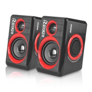 computer speakers, 2.0 ch pc speakers with surround sound, usb wired laptop speakers with deep bass for desktop computer/pc/laptops/smart phone build-in 4 loudspeaker diaphragm reccazr sp2040|red