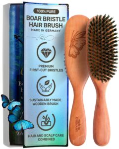 100% pure calcutta boar bristle hairbrush for natural healthy hair, stiff bristle, made in germany's black forest