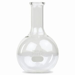 corning pyrex® #4060-1l, 1l long neck boiling flask, flat bottom and tooled mouth (single)