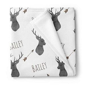 lovable gift co personalized deer fleece baby boys blanket, charcoal and brown print