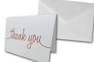 script thank you note cards & envelopes - great for weddings, greeting cards, baby showers, kids, business, personal cards, and more (white - burgundy print)