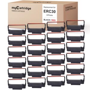 mycartridge 24 pack erc30 erc-30 erc 30 34 38 b/r compatible with ribbon cartridge used with epson erc30/erc34/erc38,tm-u220,bixolon grc-220br,m188b,btp-m300 printer (black and red)