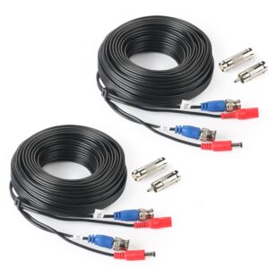 shd 2pack 50feet bnc vedio power cable camera video bnc cable wire cord for surveillance cctv security system with connectors(bnc female and bnc to rca)