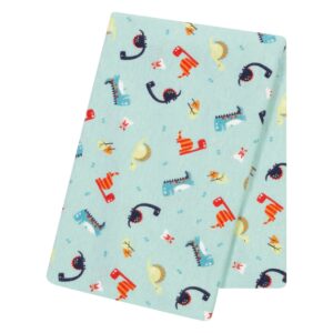 trend lab dinosaurs jumbo deluxe flannel swaddle blanket - dinosaurs scatter print, blue, orange, red and green, 48 in x 48 in