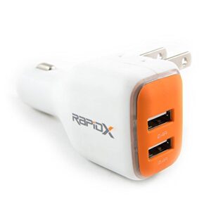 dualx dual usb charger for car and home by rapidx (orange)