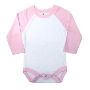 laughing giraffe baby infant blank long sleeve raglan baseball-style one piece bodysuit (white/pink, 6-12 months)