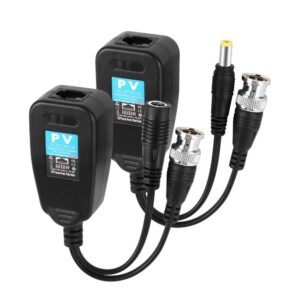 video balun, tyumen hd-cvi/tvi/ahd utp passive video balun with dc power connector and rj45 utp cat5e/cat6 transmitter/receiver, including lighting protection, 1 pair