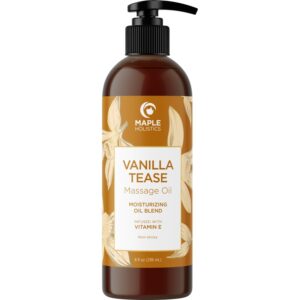 vanilla sensual massage oil for couples - irresistible full body massage oil for date night with smooth gliding coconut and sweet almond oil with dreamy vanilla scent - non gmo gluten free and vegan