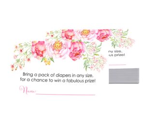 paper clever party cottage floral diaper raffle tickets (25 pack) girls baby shower games – invitation insert cards guests fill-in for prize drawings