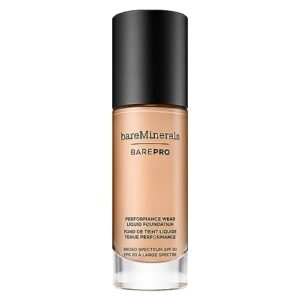 bareminerals barepro performance wear liquid foundation spf 20, breathable makeup for face, full coverage, 24hr wear, natural matte finish, vegan (natural 11)